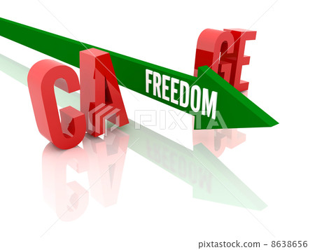 Arrow with word Freedom breaks word Cage.... - Stock Illustration ...