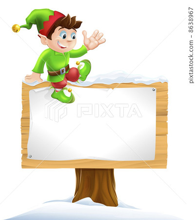 Elf on Snowy Sign - Stock Illustration [8638967] - PIXTA