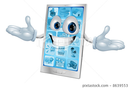 Happy smiling silver and blue phone - Stock Illustration [8639553] - PIXTA