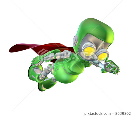 Cute green metal robot superhero character - Stock Illustration ...