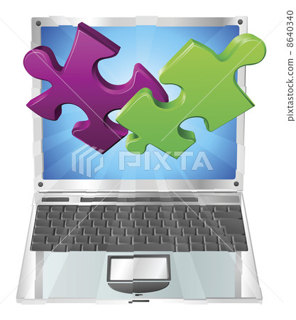 Jigsaw puzzle pieces flying out of laptop computer - Stock Illustration ...