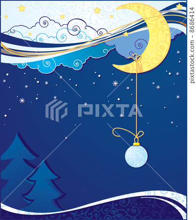 Christmas and New Year greeting card with moon - Stock Illustration ...