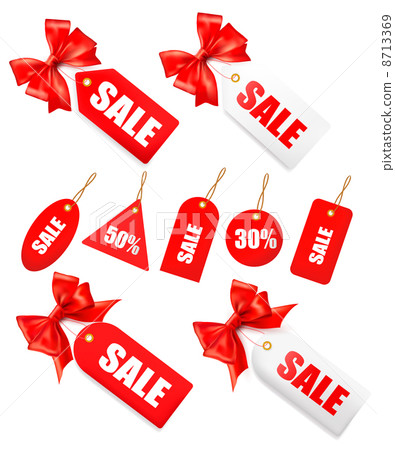 Big set of sales tags with red gift bow and... - Stock Illustration ...