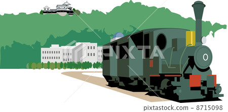 Matsuyama castle of Matsuyama and Botchan train - Stock Illustration ...