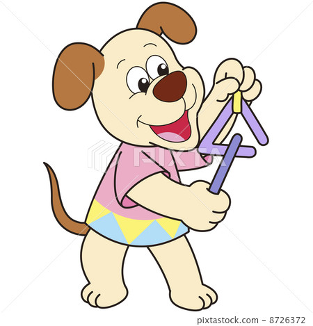 Cartoon Dog Playing a Triangle - Stock Illustration [8726372] - PIXTA