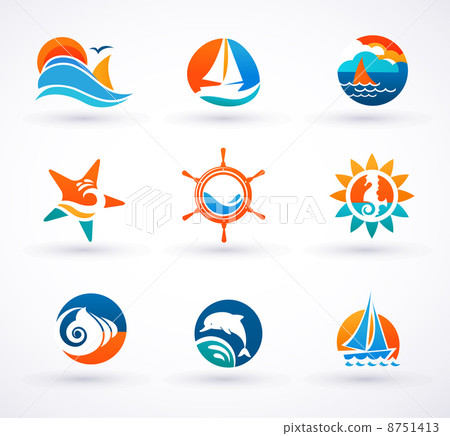 Set of nautical, sea icons and symbols - Stock Illustration [8751413 ...