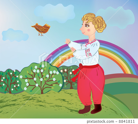 Boy outdoor releases a bird - Stock Illustration [8841811] - PIXTA
