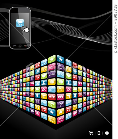 Global mobile phone apps icons wall - Stock Illustration [8905719] - PIXTA