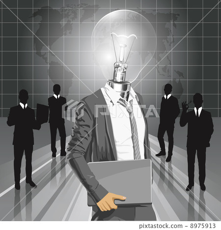 Lamp Head Man With Laptop-插圖素材 [8975913] - PIXTA圖庫