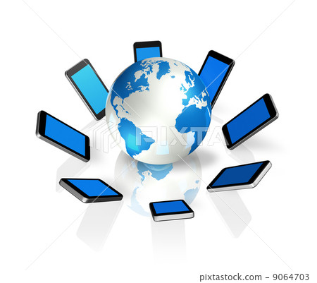 mobile phones around a world globe - Stock Illustration [9064703] - PIXTA