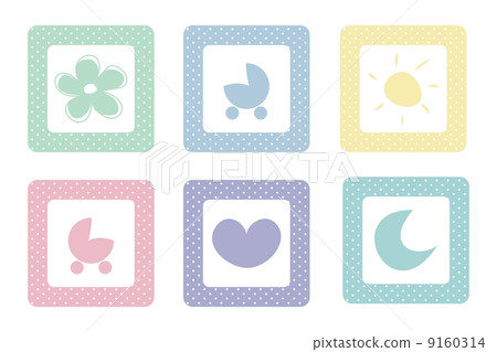 Sweet, pastel vector baby icon set with polka... - Stock Illustration ...