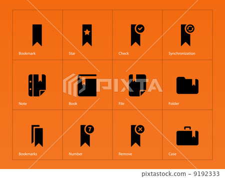 Bookmark, favorite icons on orange background. - Stock Illustration ...