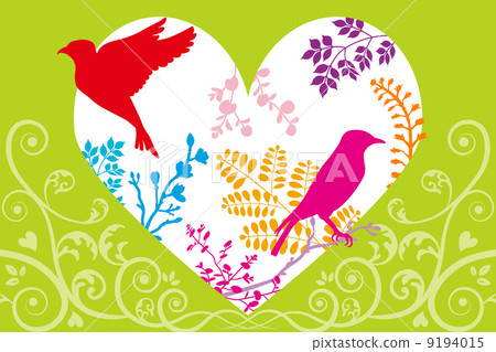 Spring / bird / heart / silhouette - Stock Illustration [9194015] - PIXTA