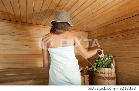 girl is steamed with birch twigs - Stock Photo [9212358] - PIXTA
