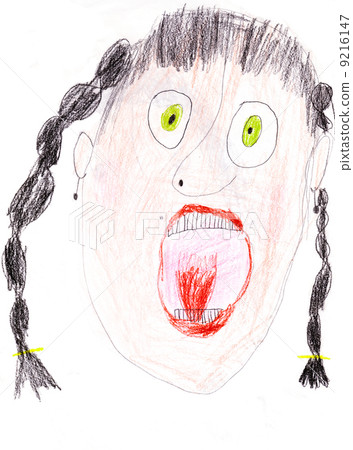 child's drawing - Portrait of a screaming woman - Stock Illustration ...