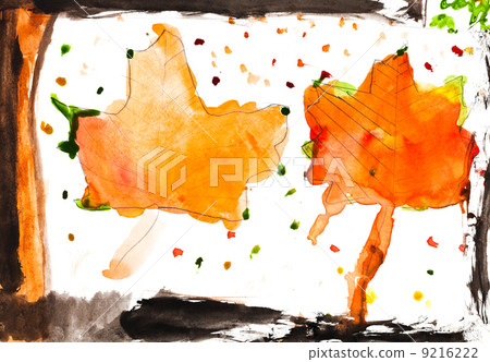 children drawing - fall leaves in window - Stock Illustration [9216222 ...