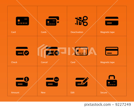 Credit card icons on orange background. - Stock Illustration [9227249 ...