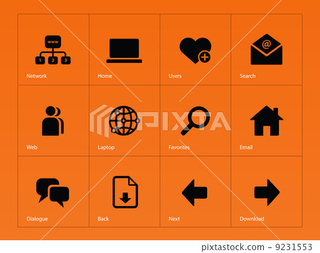 Network icons on orange background. - Stock Illustration [9231553] - PIXTA