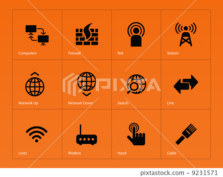 Networking icons on orange background. - Stock Illustration [9231571 ...