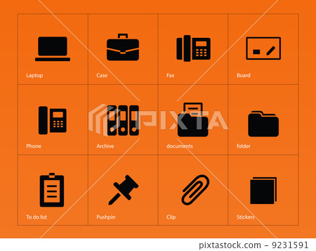 Office icons on orange background. - Stock Illustration [9231591] - PIXTA