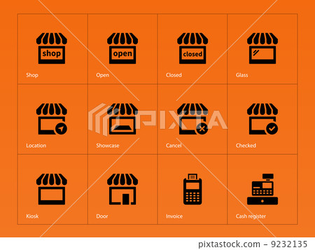 Shop icons on orange background. - Stock Illustration [9232135] - PIXTA