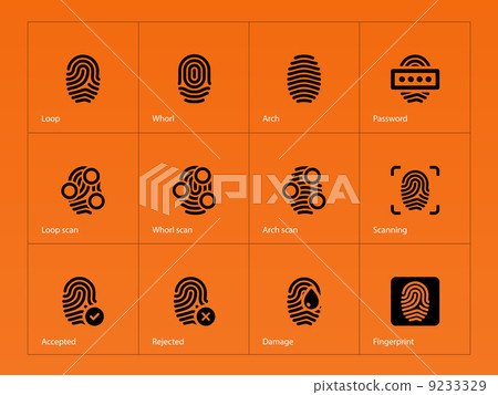 Fingerprint icons on orange background. - Stock Illustration [9233329 ...