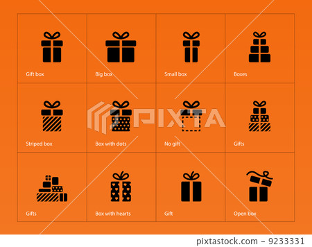 Gift icons on orange background. - Stock Illustration [9233331] - PIXTA