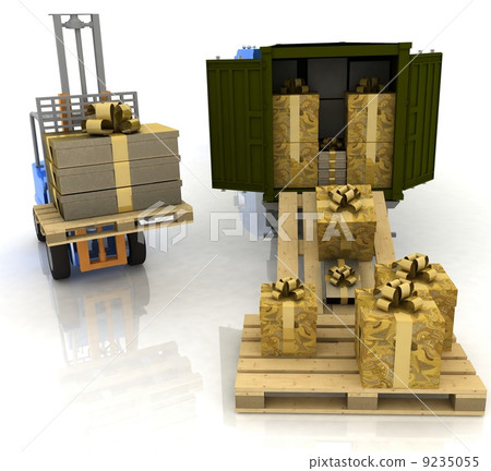 Loading of gifts boxes is isolated in container... - Stock Illustration ...