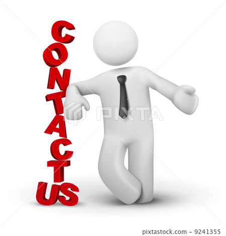 3d business man presenting concept of contact us - Stock Illustration ...