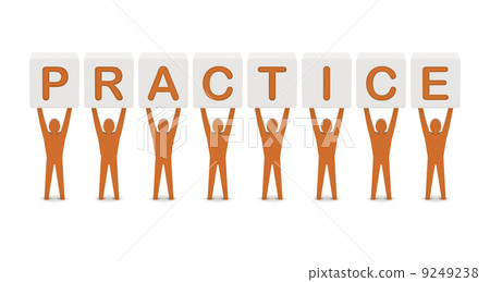 Men holding the word practice. Concept 3D... - Stock Illustration ...