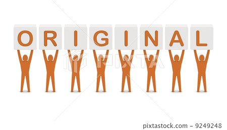 Men holding the word original. Concept 3D... - Stock Illustration ...