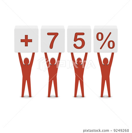 Men holding plus 75 percent. Concept 3D... - Stock Illustration ...