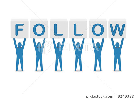 Men holding the word follow. Concept 3D... - Stock Illustration ...