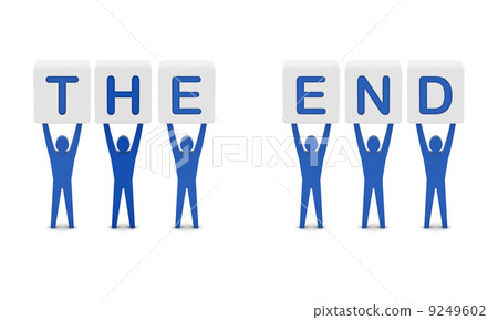 Men holding the phrase the end. Concept 3D... - Stock Illustration ...