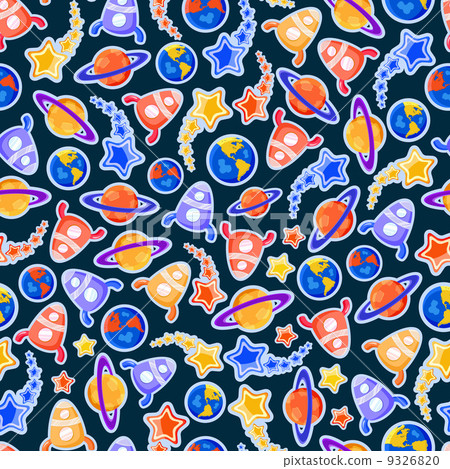 Space Ship and Planet Seamless Cartoon Pattern - Stock Illustration ...