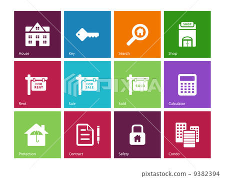 Real Estate icons on color background. - Stock Illustration [9382394 ...