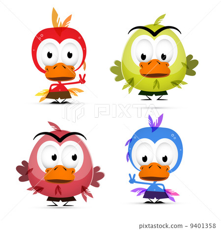Funny Birds Isolated on White Background - Stock Illustration [9401358 ...