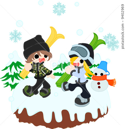 Male and female conversing happily while... - Stock Illustration ...