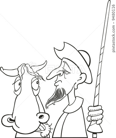 Don Quixote and his horse for coloring book - Stock Illustration ...