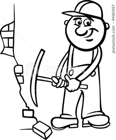 worker with pick coloring page - Stock Illustration [9480497] - PIXTA