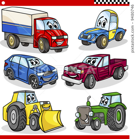 funny cartoon vehicles and cars set-插圖素材 [9480746] - PIXTA圖庫