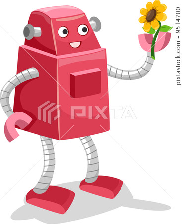 Robot holding a Sunflower - Stock Illustration [9514700] - PIXTA