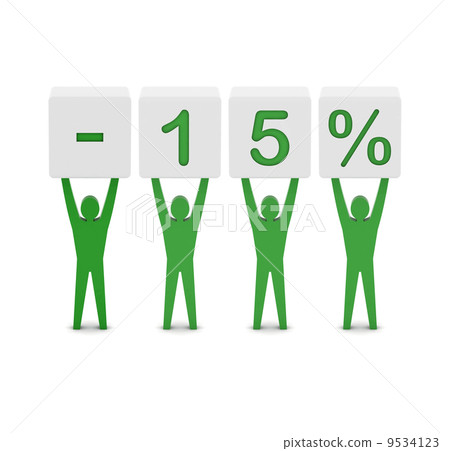 Men holding minus 15 percent. Concept 3D... - Stock Illustration ...