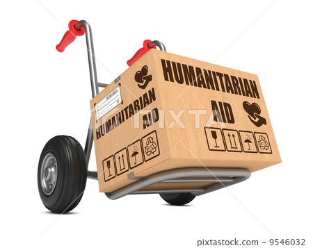 Humanitarian Aid - Cardboard Box on Hand Truck. - Stock Illustration ...