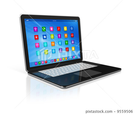 Laptop Computer - apps icons interface - Stock Illustration [9559506 ...