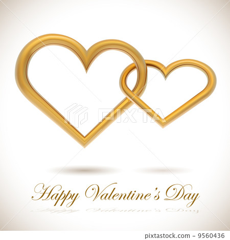 Two golden hearts linked together realistic... - Stock Illustration ...