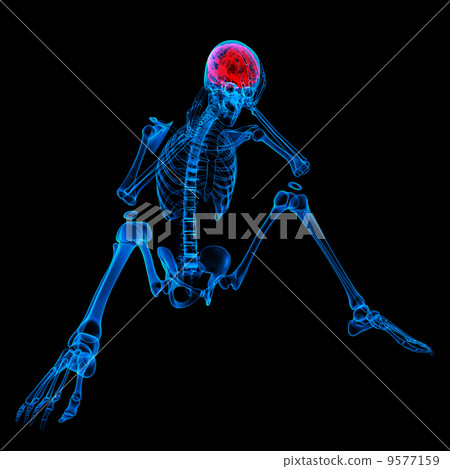 3d rendered blue skeleton of a sitting - headache - Stock Illustration ...