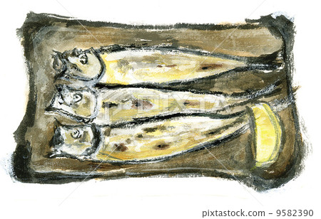 grilled fish, hand drawn, handdrawn - Stock Illustration [9582390] - PIXTA