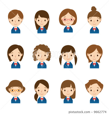 Face set / Student girls - Stock Illustration [9662774] - PIXTA