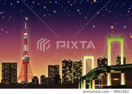 Illustration of Tokyo night view - Stock Illustration [9662862] - PIXTA